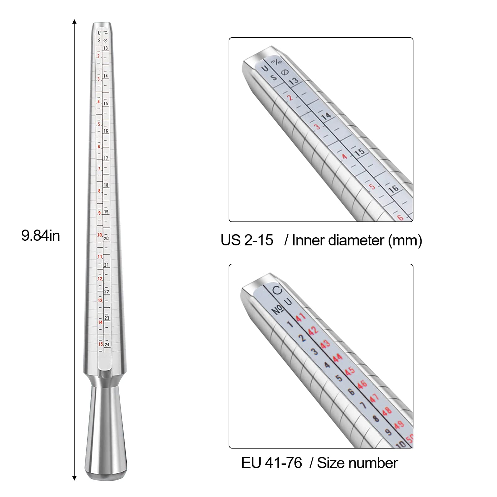Metal Ring Sizer Measuring Tool Set, US Ring Mandrel for Ring Making and Finger Measuring, Three Ways to Quickly Find The Right Size (4PCS)