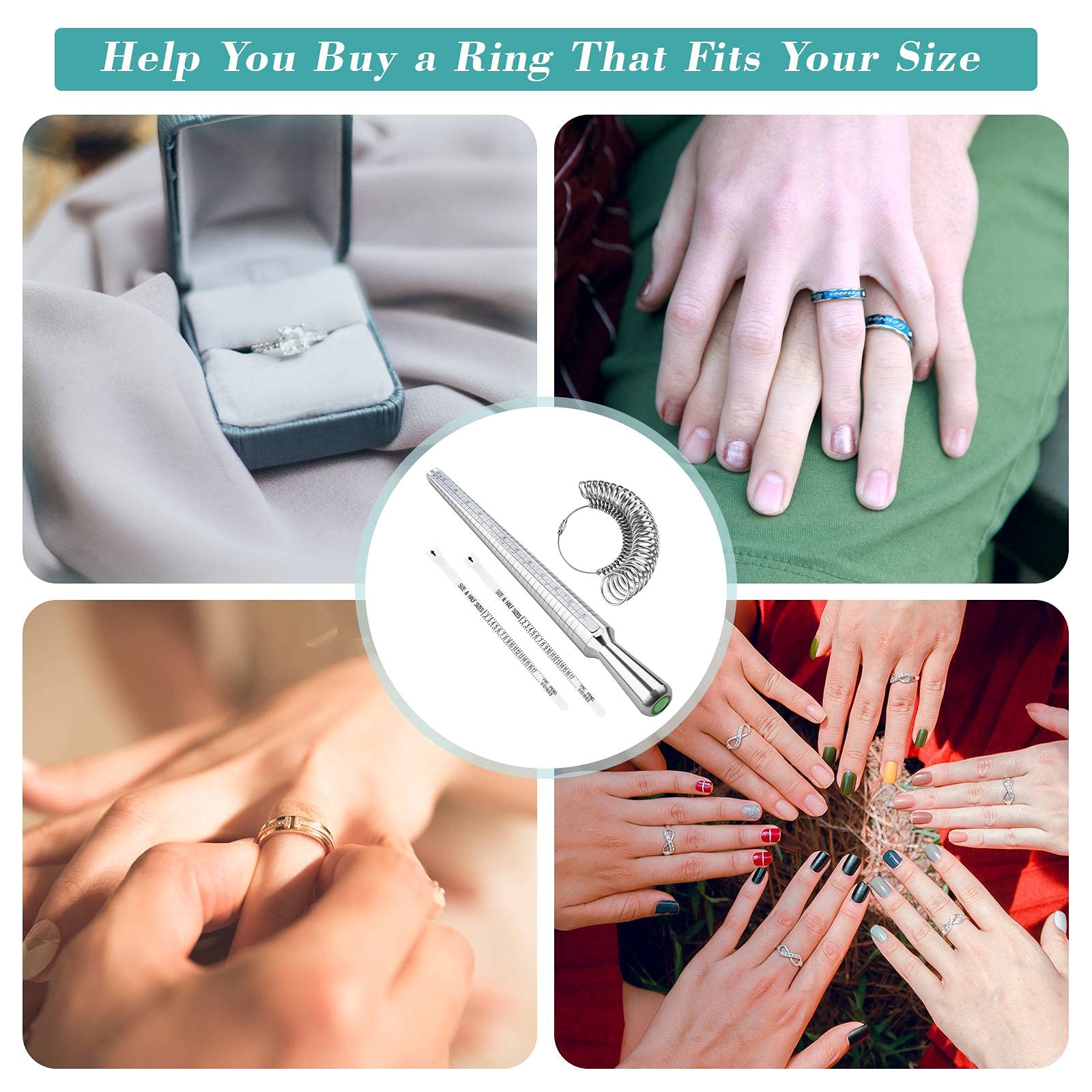 Metal Ring Sizer Measuring Tool Set, US Ring Mandrel for Ring Making and Finger Measuring, Three Ways to Quickly Find The Right Size (4PCS)