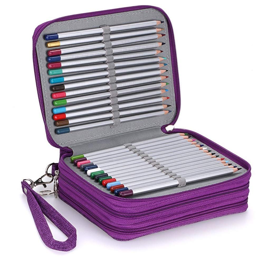 OLIKE 78 Slots Pencils Holder Case Organizer for Colored Pencils Handy Zipper Pencil Bag for Prismacolor Watercolor Pencils, Crayola Colored Pencils, Marco Pencils