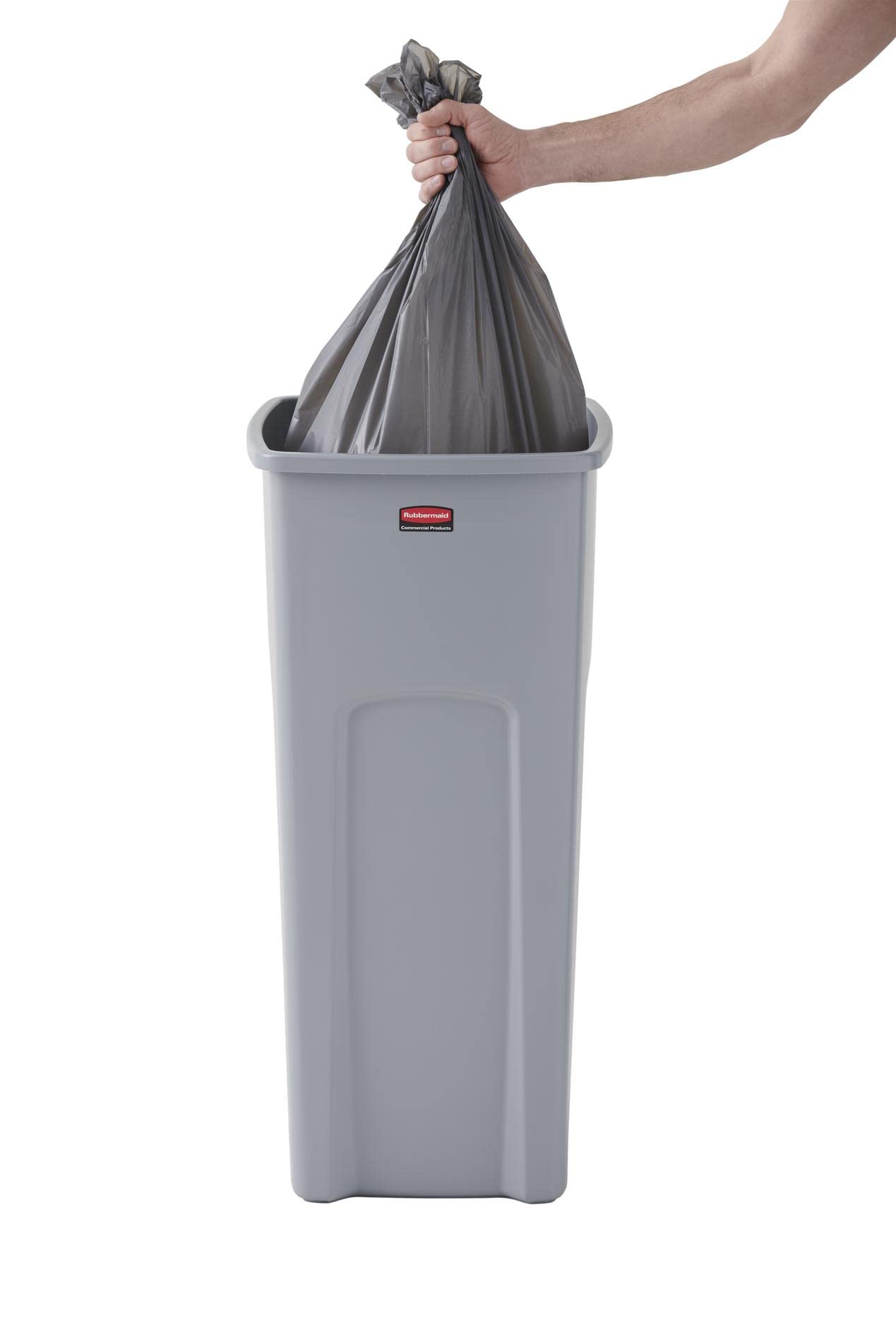 Rubbermaid Commercial Products Untouchable Square Trash/Garbage Container with Lid, 23-Gallon, Gray, Wastebasket for Outdoor/Restaurant/School/Kitchen