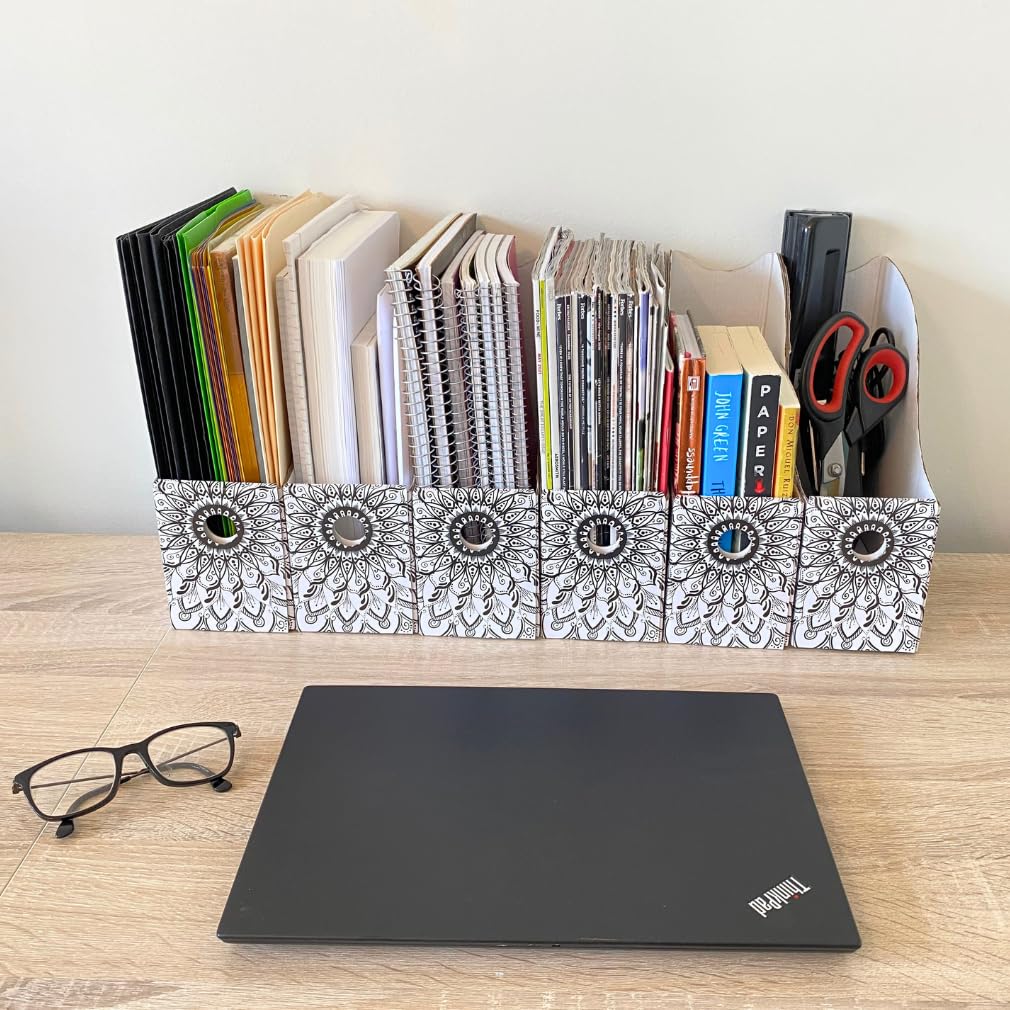 Evelots 6 Pack Magazine File Holder/Organizer-4 Inch Wide-Mandala-With Labels