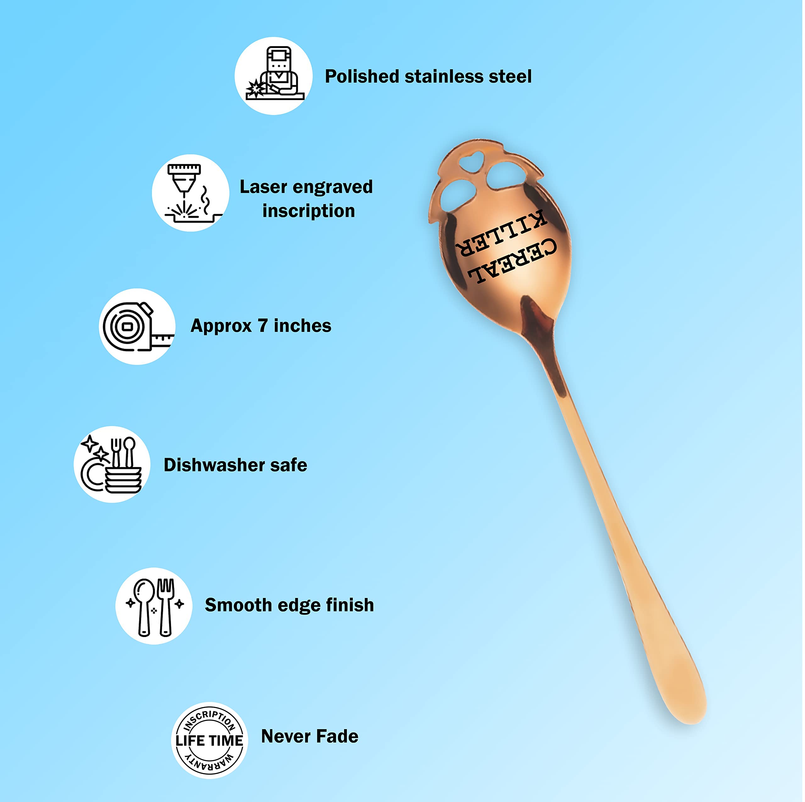Seyal® Cereal Killer Engraved Skull Spoon (Rose) Gold