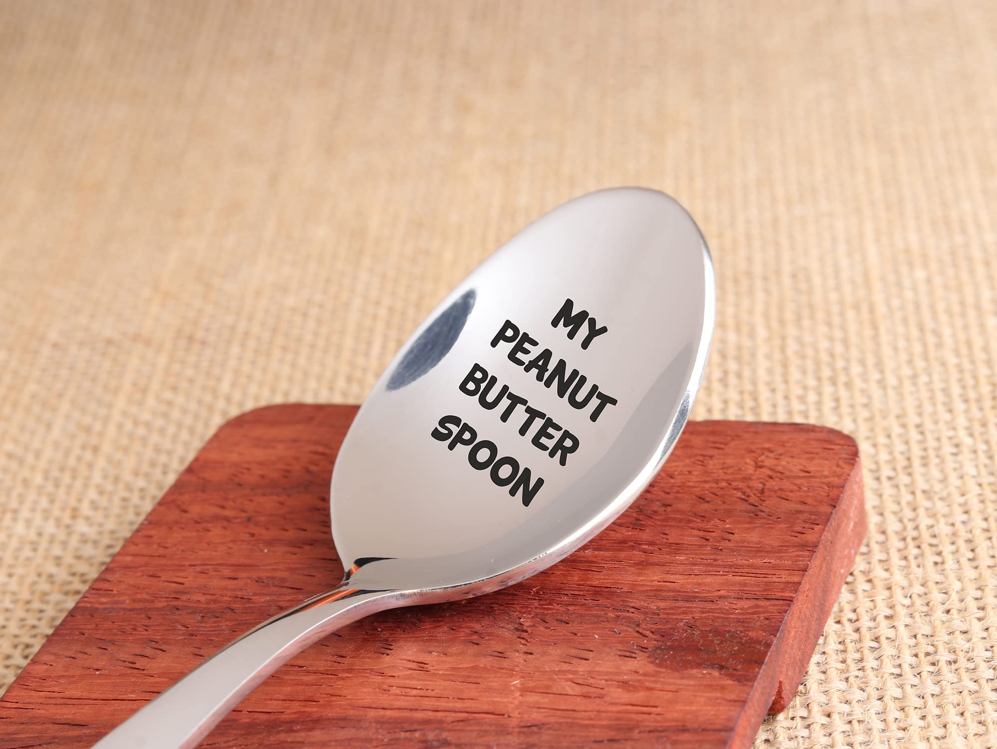 RoThings My Peanut Butter Engraved Spoon Gift | For Lovers Birthday Anniversary Christmas Stocking Stuffer 7 Inches Stainless Steel Unique Gift, Silver