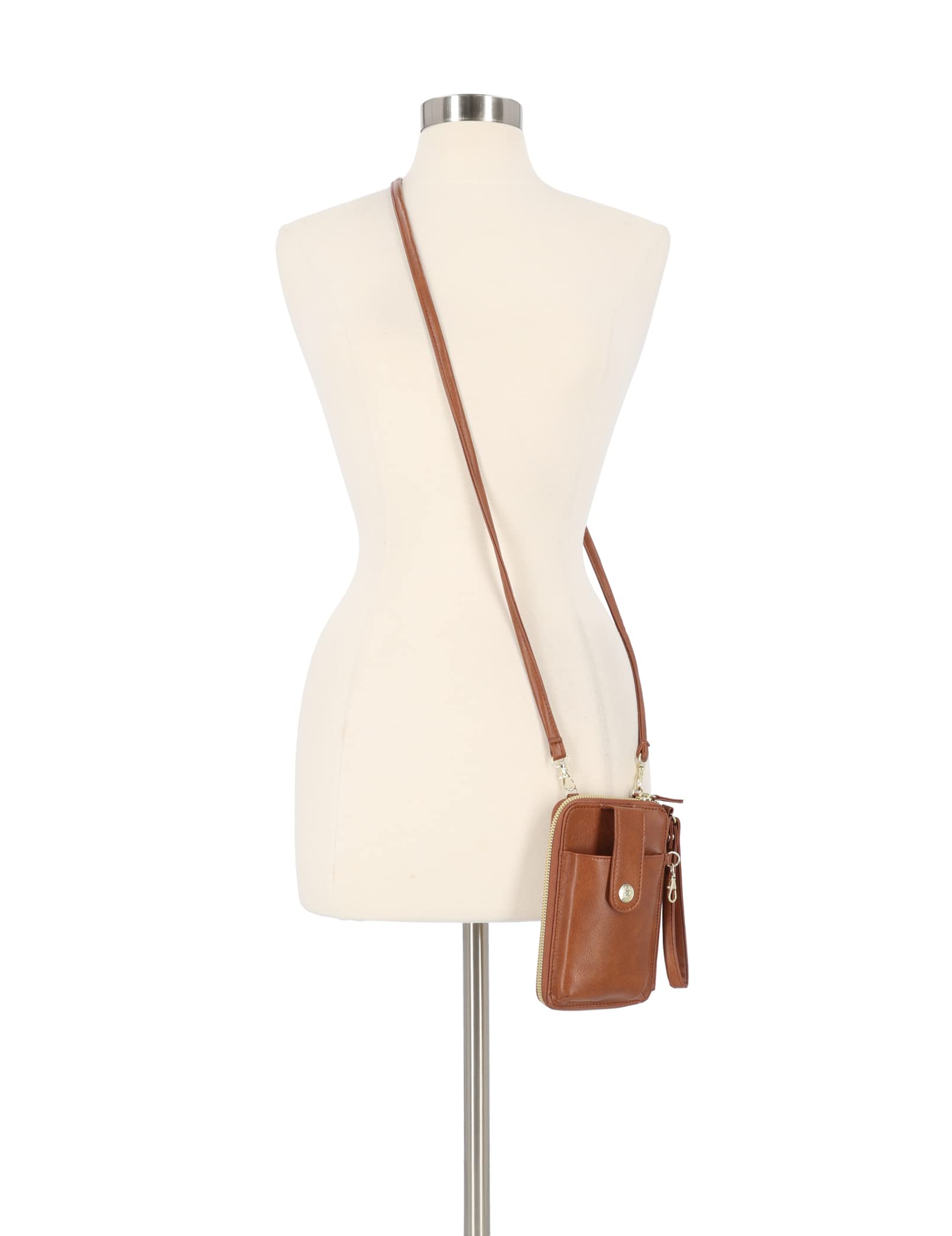 Mundi Jacqui RFID Blocking Crossbody Wallet Bag for Women, Compact Travel Size Cell Phone Holder Purse Vegan Leather, Brown Sugar