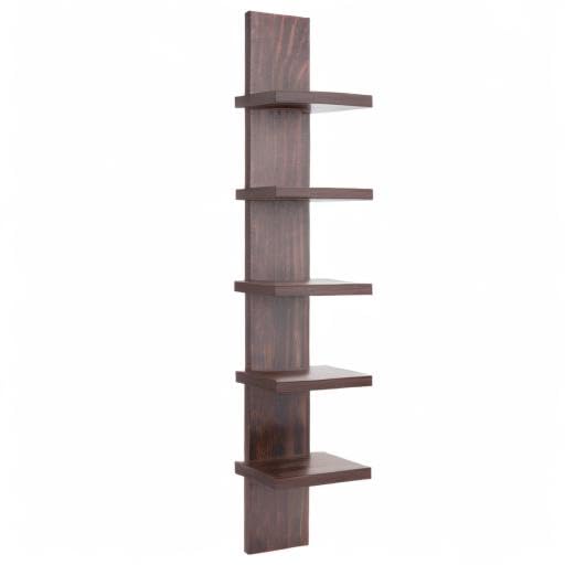 Danya B 5 Tier Wall Shelf Unit Narrow Smooth Laminate Finish - Vertical Column Shelf Floating Storage Home Decor Organizer Tall Tower Design Utility Shelf Bedroom Living Room 5.1" x 6" x 30 (Walnut)