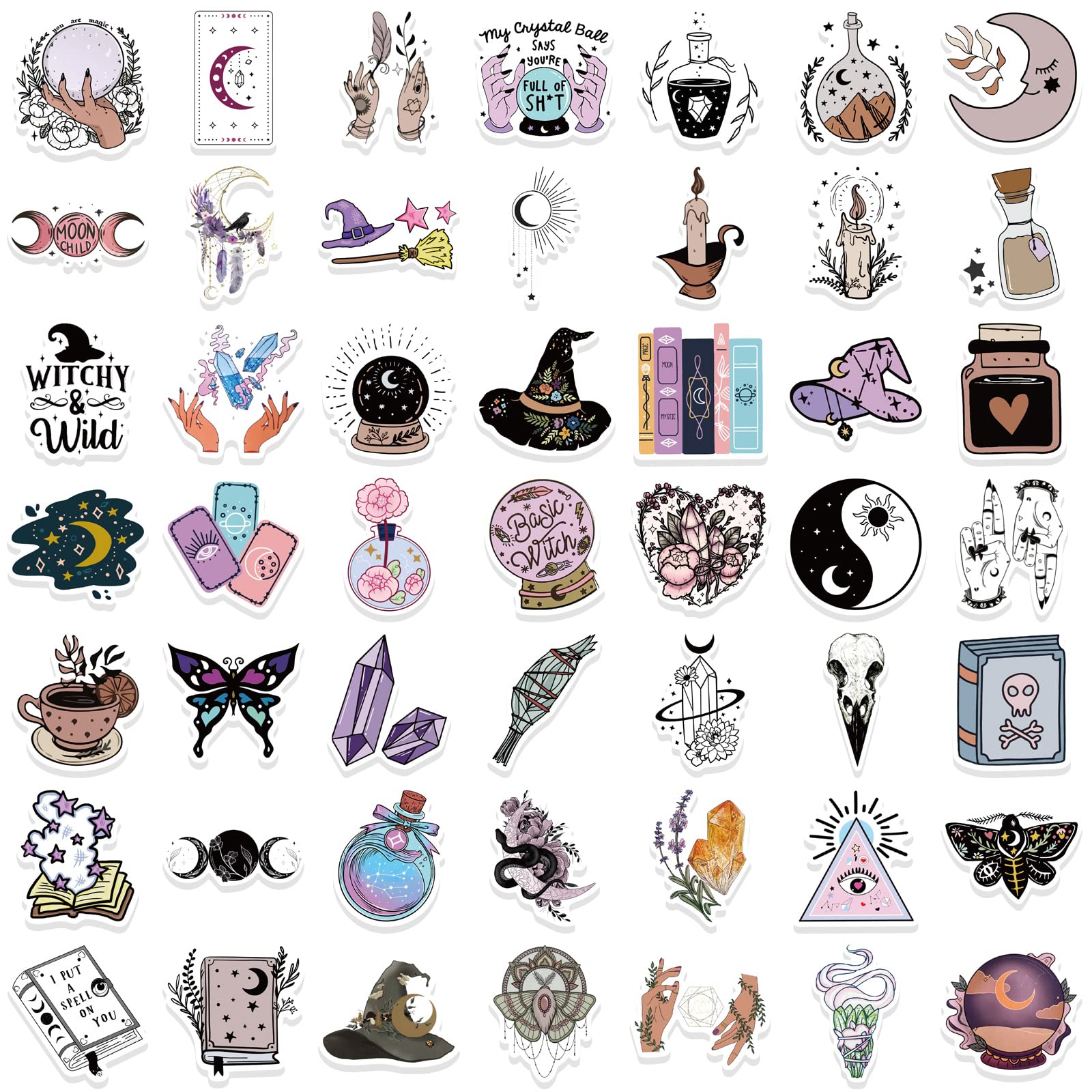 MKZ 200PCS Boho Witchy Apothecary Stickers Witch Sticker Tarot Goth Waterproof Toy Decals for Kid Girl Gift,(FE081FE082GT146GT147)
