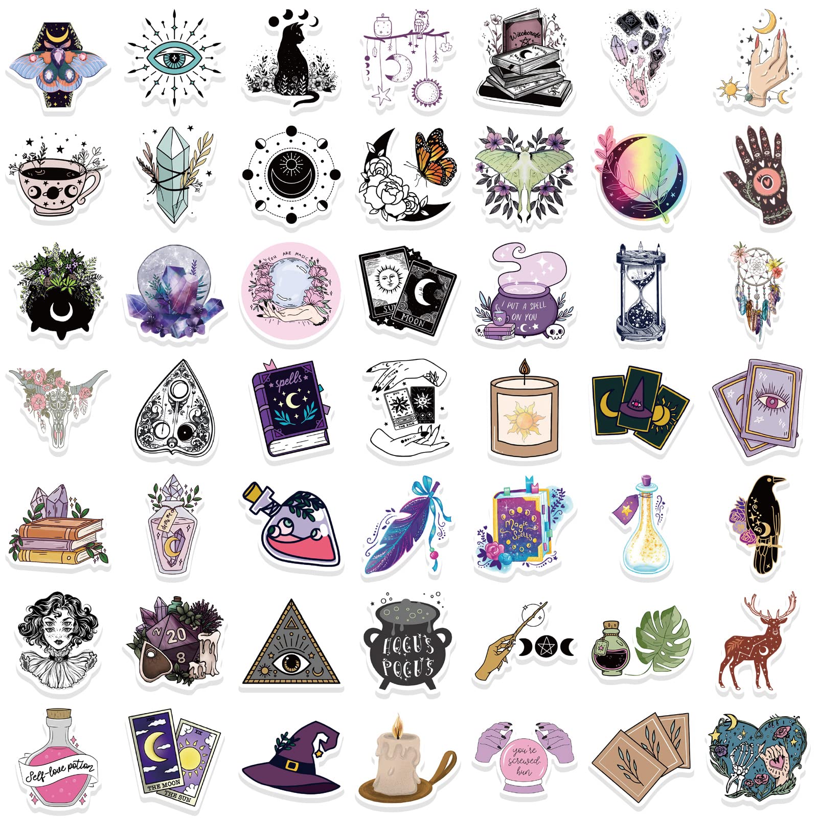 MKZ 200PCS Boho Witchy Apothecary Stickers Witch Sticker Tarot Goth Waterproof Toy Decals for Kid Girl Gift,(FE081FE082GT146GT147)