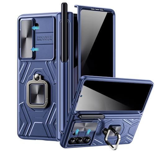 WSKEN for Samsung Galaxy Z Fold 5 Case with S Pen Holder [Built-in Privacy Screen Protector] [Hinge Protection][Slide Camera Cover][360° Ring Magnetic Stand] Heavy Duty Protective Phone Cover-Blue