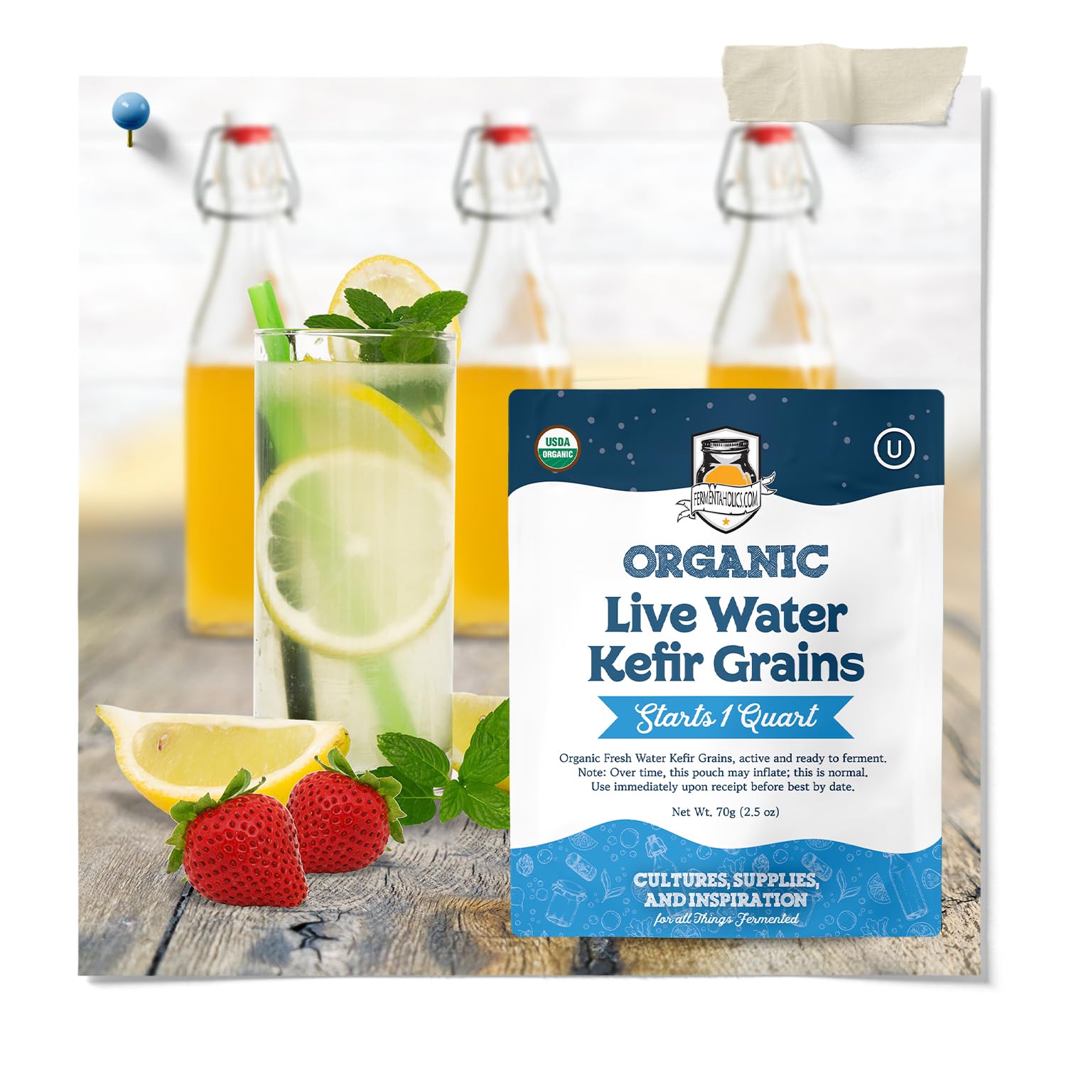 Fermentaholics ORGANIC Water Kefir Grains - Live Starter Culture - Makes a Quart Batch - Water Kefir Starter Grains - Brew Your Own Water Kefir At Home - Bulgaros De Agua