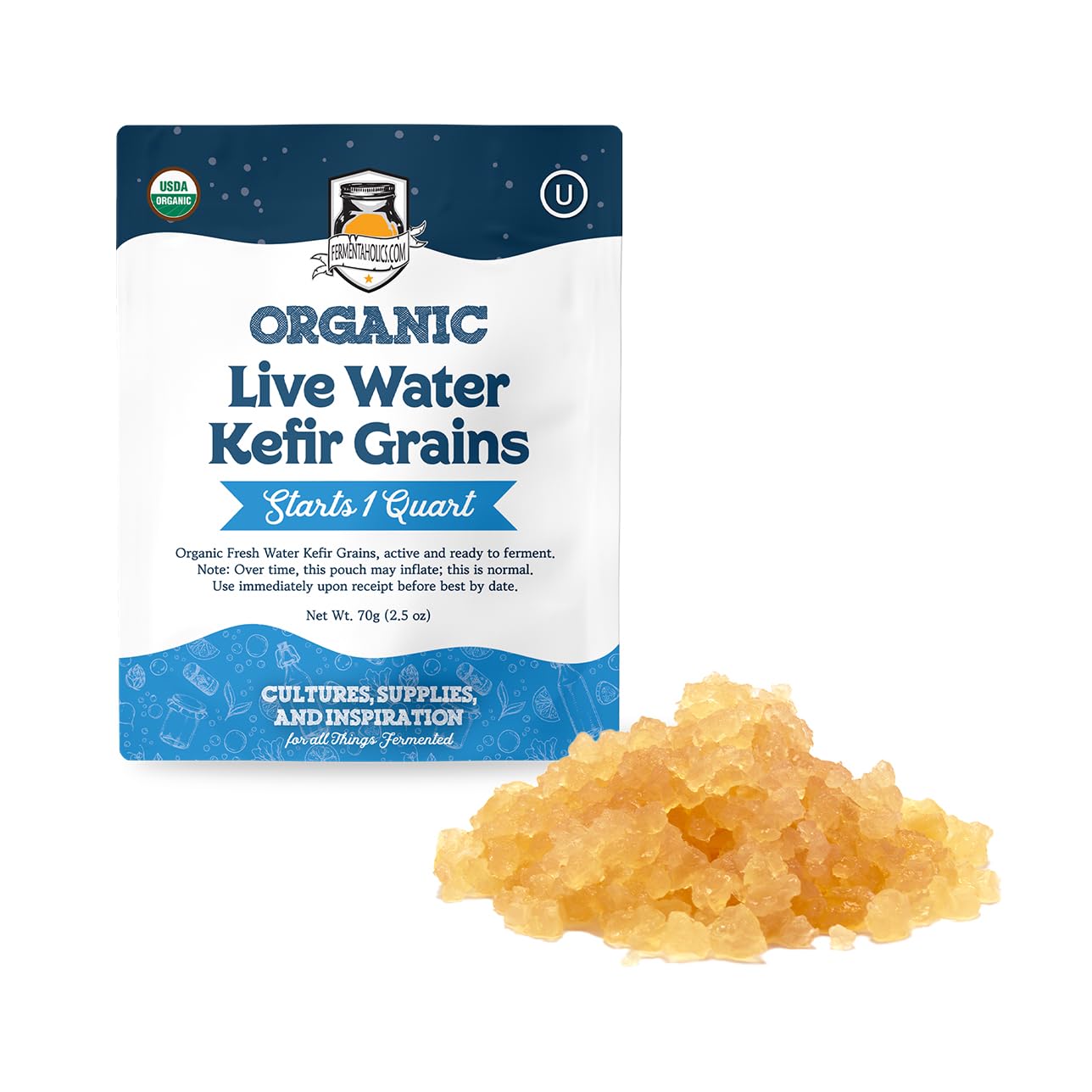 Fermentaholics ORGANIC Water Kefir Grains - Live Starter Culture - Makes a Quart Batch - Water Kefir Starter Grains - Brew Your Own Water Kefir At Home - Bulgaros De Agua