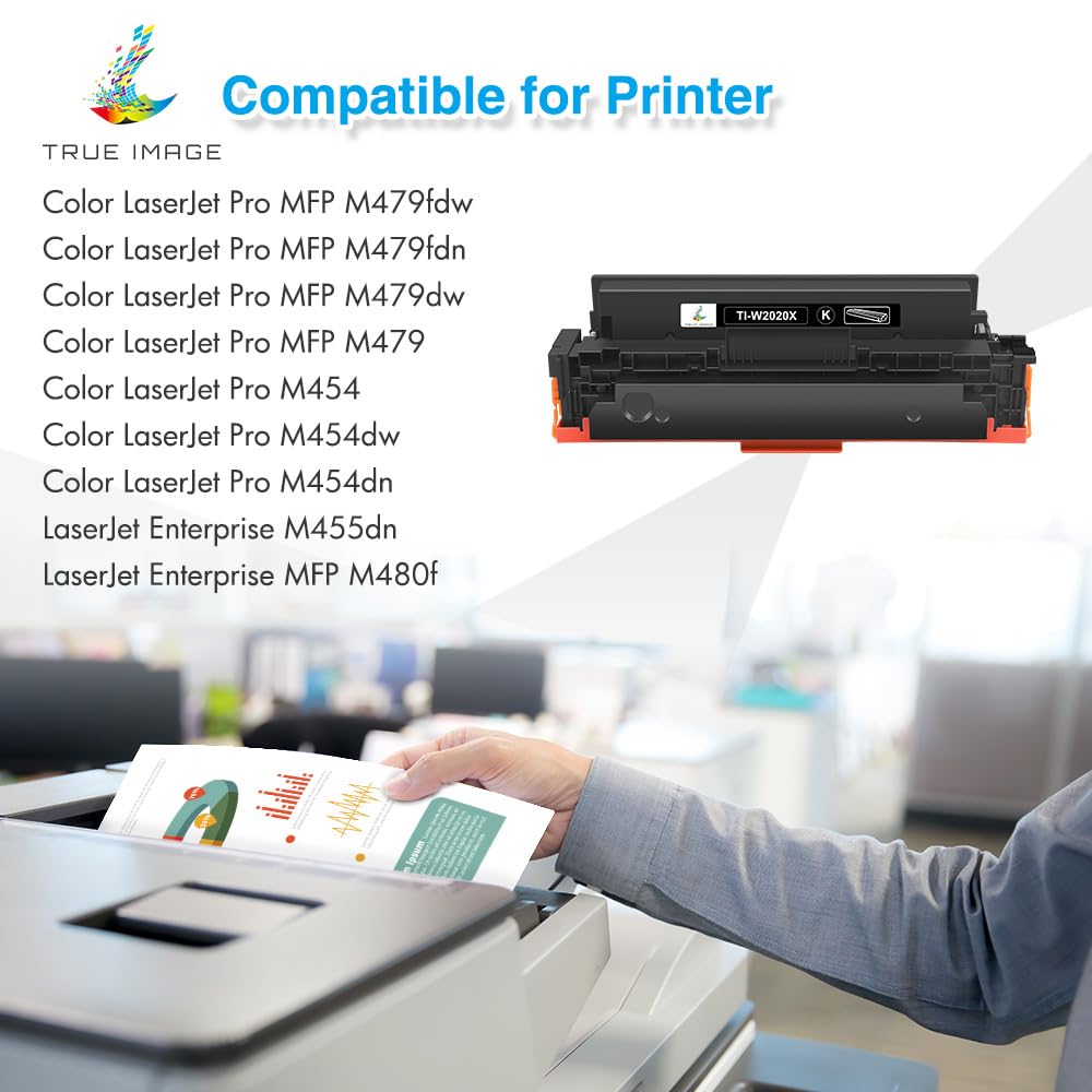 TRUE IMAGE Compatible Toner Cartridge Replacement for HP 414X W2020X 414A W2020A Laserjet MFP M479fdw M479dn Laser Jet Pro M454dw M454dn M454 M479dw Printer Ink No Chip (Black, 1-Pack)