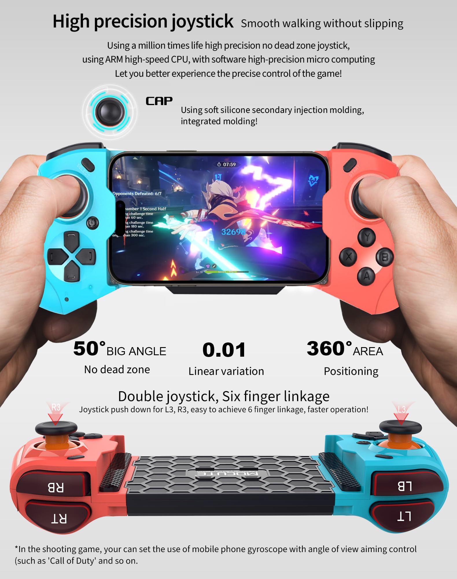 Joso Mobile Game Controller for iPhone, Android, PC, Steam, Direct Play, 15 Hours Playtime, Phone Controller Gamepad Joystick for iPhone 14 13 12 Pro Max, Galaxy S23 S22 Ultra, iPad, Tablet, MFi Games