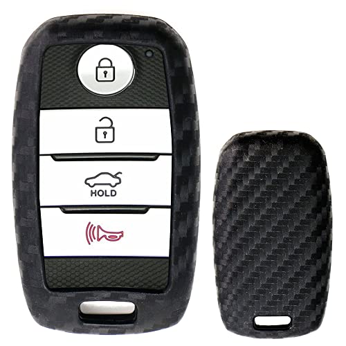 iJDMTOY Carbon Fiber Pattern Soft Silicone Key Fob Cover Case Compatible with Kia Optima K5 Sorento Carens Forte Sportage Soul Smart Key