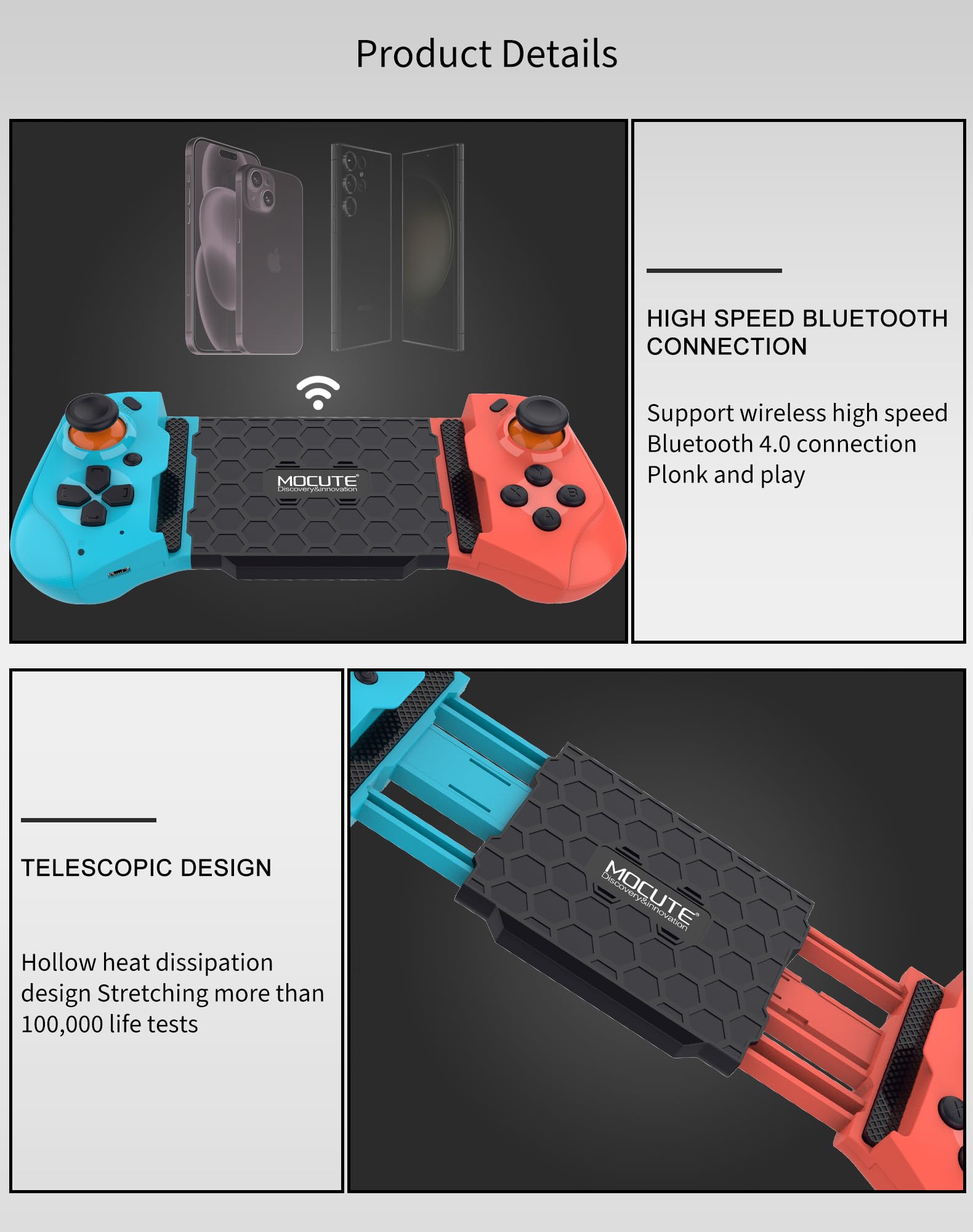 Joso Mobile Game Controller for iPhone, Android, PC, Steam, Direct Play, 15 Hours Playtime, Phone Controller Gamepad Joystick for iPhone 14 13 12 Pro Max, Galaxy S23 S22 Ultra, iPad, Tablet, MFi Games