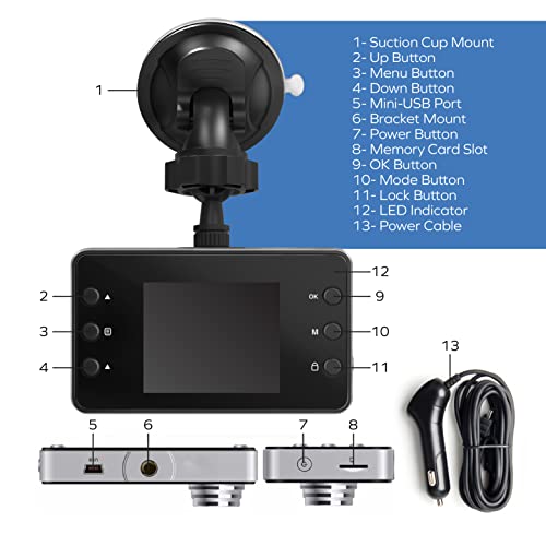 COBY High-Definition Car Dash cam | 1080P HD Wide-Angle Lens Car Camera | Night Vision Camera Recording & Motion Detector | 2.2β Display Dashcam | Auto On/Off & Loop Recording Micro SD | Plug-and-Play
