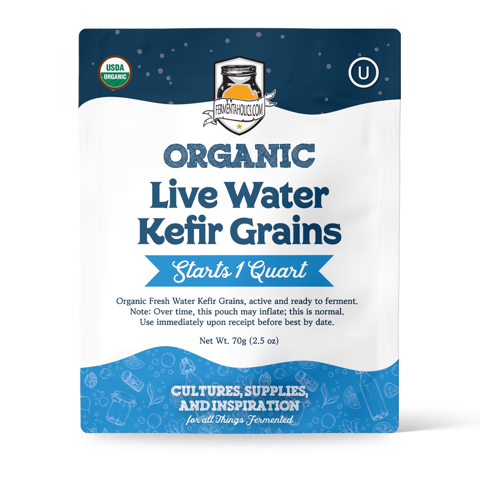 Fermentaholics ORGANIC Water Kefir Grains - Live Starter Culture - Makes a Quart Batch - Water Kefir Starter Grains - Brew Your Own Water Kefir At Home - Bulgaros De Agua
