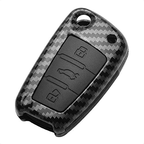 TANGSEN Flip Key Fob Case Compatible with AUDI A1 A3 A4 A5 A6 A8 Q3 Q5 Q7 R8 RS4 S3 S4 S5 S6 S8 TT 3 4 Button Keyless Entry Personalized Double Protective Cover ABS Plastic Carbon Fiber Black Silicone