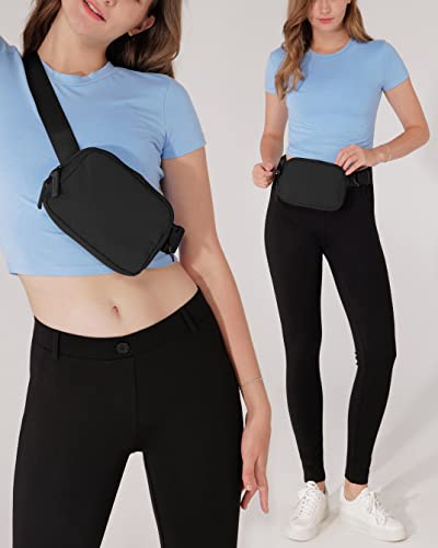 AslabCrew 2-Way Zipper Unisex Belt Bag with Adjustable Strap Fanny Packs Mini Waist Pouch for Outdoor Hiking Running Travel, Black