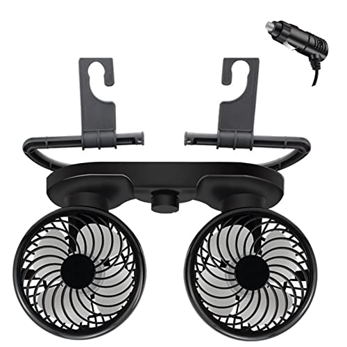 12 V Car Fans for Backseat, Car Cooling Fan with Cigarette Lighter Plug, 360 Degree Dual Head Rotatable Auto Vehicle Fan, Quiet Dashboard Cooling Fan for SUV, RV, Boat