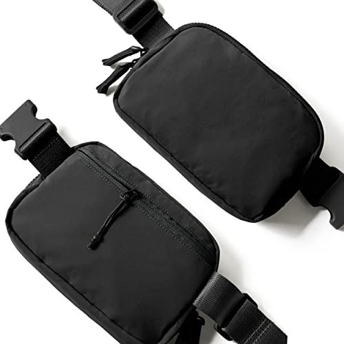 AslabCrew 2-Way Zipper Unisex Belt Bag with Adjustable Strap Fanny Packs Mini Waist Pouch for Outdoor Hiking Running Travel, Black