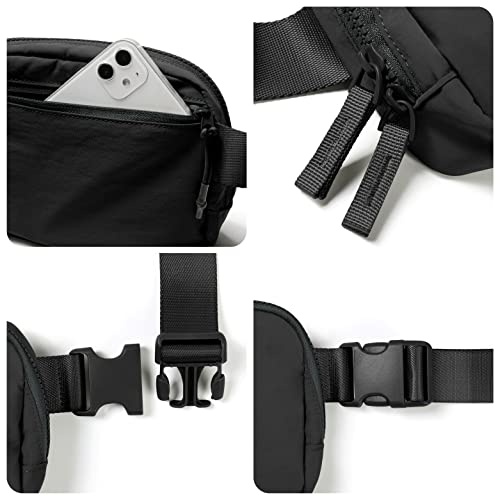 AslabCrew 2-Way Zipper Unisex Belt Bag with Adjustable Strap Fanny Packs Mini Waist Pouch for Outdoor Hiking Running Travel, Black