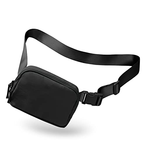 AslabCrew 2-Way Zipper Unisex Belt Bag with Adjustable Strap Fanny Packs Mini Waist Pouch for Outdoor Hiking Running Travel, Black