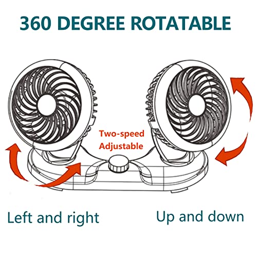 12 V Car Fans for Backseat, Car Cooling Fan with Cigarette Lighter Plug, 360 Degree Dual Head Rotatable Auto Vehicle Fan, Quiet Dashboard Cooling Fan for SUV, RV, Boat