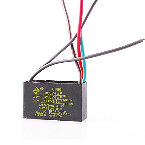 CNCYEAH Ceiling Fan Capacitor 1PCS 4uf+4uf+2.5uf 250V/300V CBB61 Start Run Ceiling Fan Capacitor 5 Wire Replacement Parts