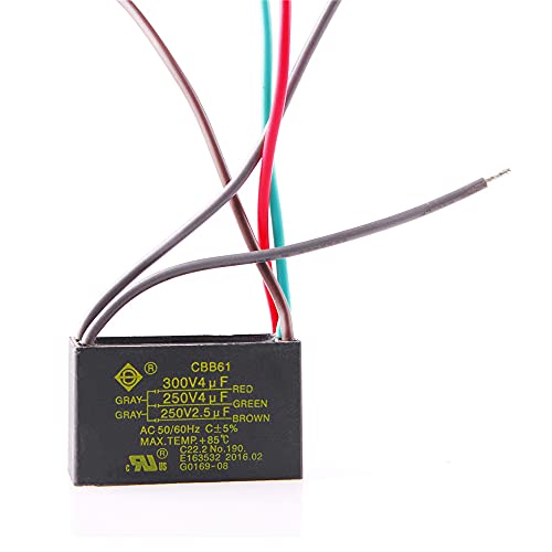 CNCYEAH Ceiling Fan Capacitor 1PCS 4uf+4uf+2.5uf 250V/300V CBB61 Start Run Ceiling Fan Capacitor 5 Wire Replacement Parts