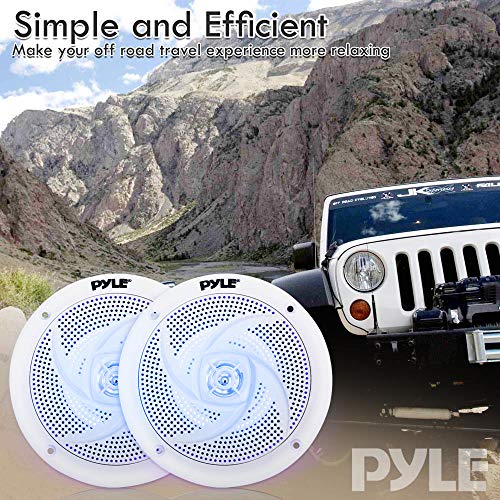 Pyle Marine Speakers - 5.25 Inch 2 Way Waterproof and Weather Resistant Outdoor Audio Stereo Sound System with LED Lights, 180 Watt Power and Low Profile Slim Style - 1 Pair - PLMRS53WL