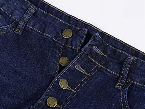Andongnywell Womens Classic Stretchy Flare Jeans Stretch Slim Bell Bottom Wide Leg Denim Pants Trousers (Blue,X-Large)