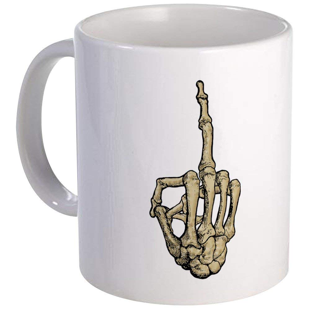 Skeleton Middle Finger Mug - Ceramic 11oz Coffee/Tea Cup Gift Stocking Stuffer