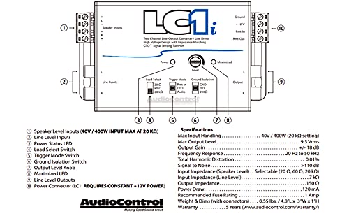 AudioControl LC1i Active 2-Channel Line Driver/Output Converter with Impedance Matching