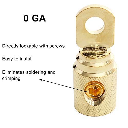 Car Audio Battery Terminal Connector Pure Brass Gold-Plated 0 Gauge Car Audio Amp Input Reducers for 0-2 Gauge Wire 2Pcs