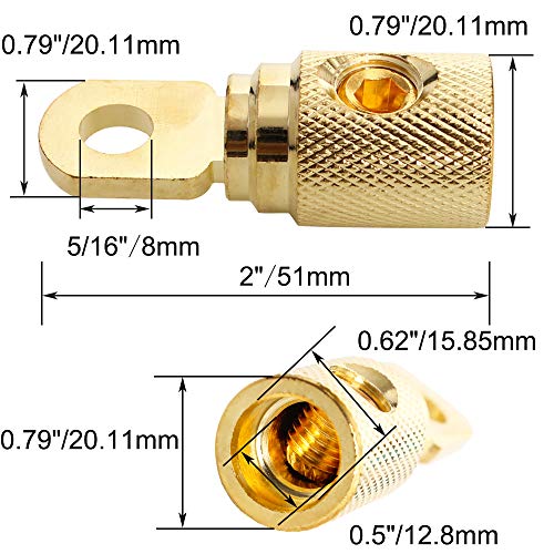 Car Audio Battery Terminal Connector Pure Brass Gold-Plated 0 Gauge Car Audio Amp Input Reducers for 0-2 Gauge Wire 2Pcs