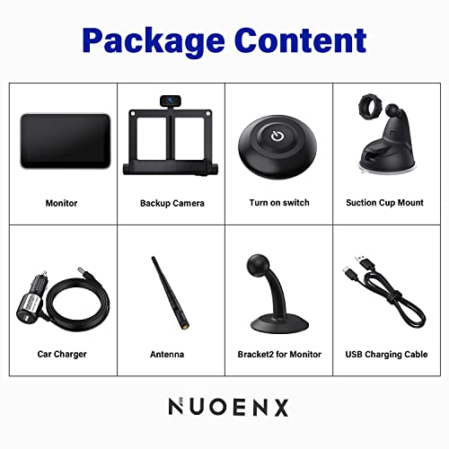 Nuoenx Solar Wireless Backup Camera for Truck, 3Mins No Wiring Installation, 6700 Solar Powered Battery Car Back Up Camera System with 7" Monitor, IP69K Waterproof License Plate Camera for Trailer/RV