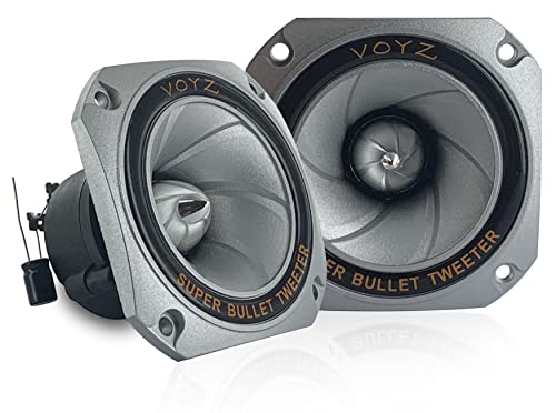 VOYZ 400 Watt 3.5” Piezo Super Horn Tweeters Aluminum Diaphragm 4-8 ohms - Silver Housing with Capacitor 1 Pair (2pcs) (PET-1944)