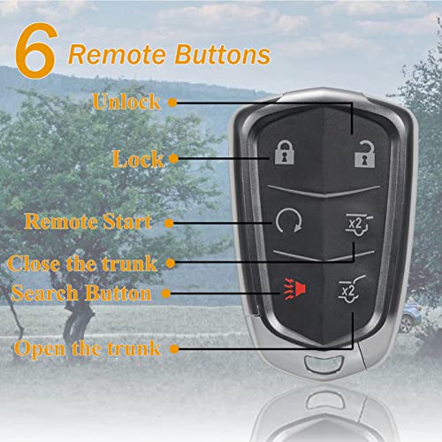 TOP-VIGOR 6 Buttons Smart Car Key Fob, 315Mhz Remote Key Fob Replacement HYQ2AB for Cadillac Escalade 2015-2019 for Cadillac Escalade ESV 2015-2020