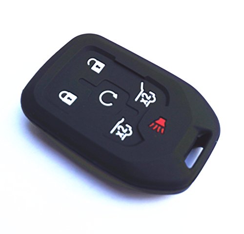 WFMJ Black Silicone Smart Remote 6 Buttons Key Case Cover Holder for 2015 2016 2017 GMC Sierra Yukon XL Chevrolet Tahoe Suburban