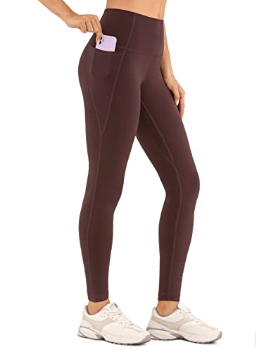 CRZ YOGA Womens Butterluxe Workout Leggings 28 Inches - High Waisted Gym Yoga Pants with Pockets Running Buttery Soft Taupe Large