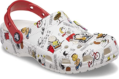 Crocs Unisex-Child Classic Peanuts Snoopy Clogs, White/Multi, 4 Toddler