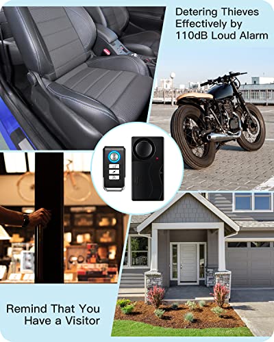 Wsdcam Wireless Vibration Alarm with Remote Control Anti-Theft Alarm Bike/Motorcycle/Vehicle Security Alarm, 110db Loud, Door and Window Alarm