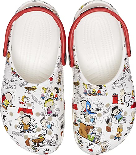 Crocs Unisex-Child Classic Peanuts Snoopy Clogs, White/Multi, 4 Toddler