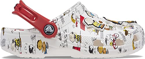 Crocs Unisex-Child Classic Peanuts Snoopy Clogs, White/Multi, 4 Toddler