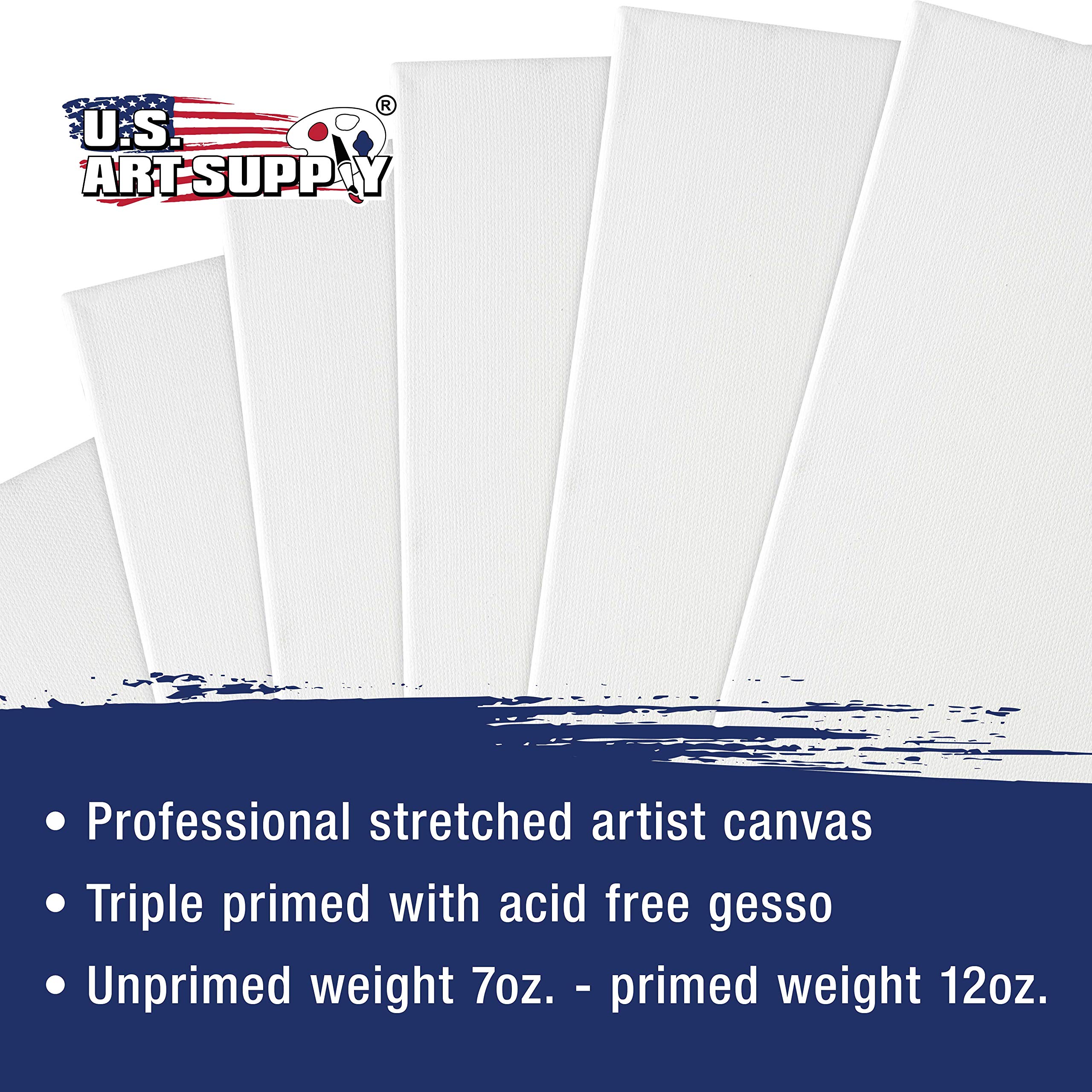 U.S. Art Supply Professional Quality Stretched Canvas, Pack of 5 Rectangular Sizes, 1 Each 5x7, 8x10, 11x14, 14x18, 18x24 Inches - 12-Ounce Primed, 3/4", 100% Cotton - Painting, Acrylic Pouring, Oil