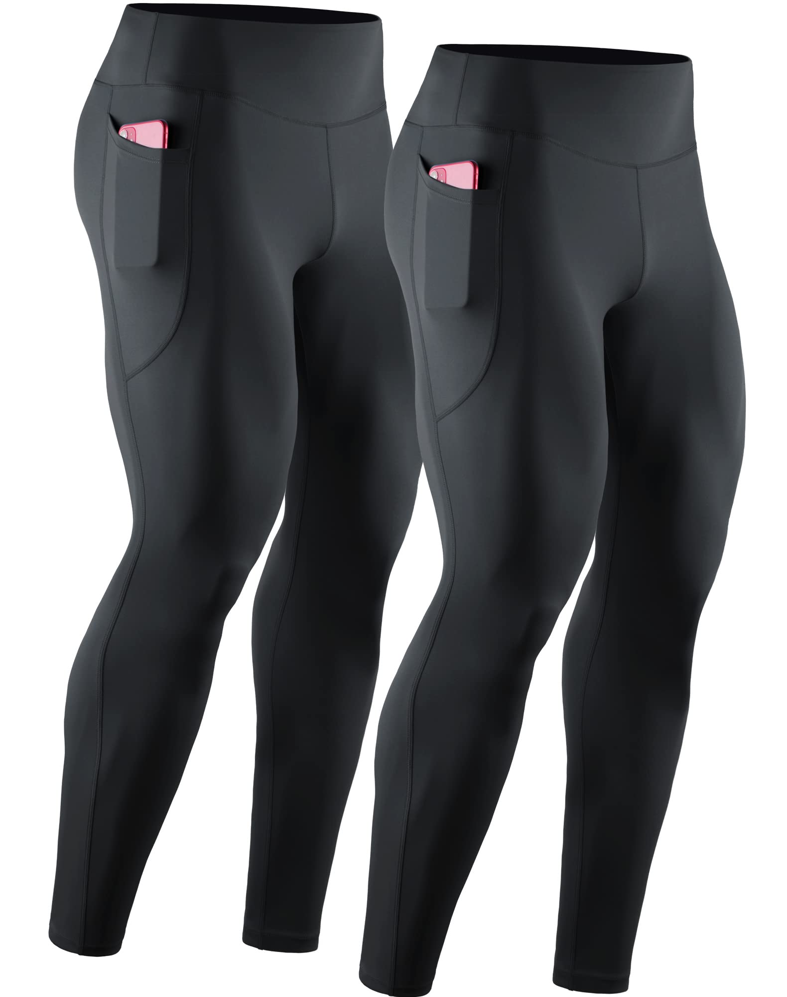 NELEUS Men's Dry Fit Compression Pants 2 Pack Running Tights with Pocket,6108 Black/Black,L