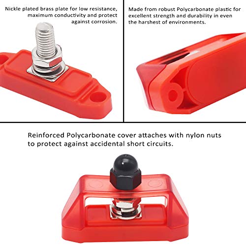 RECOIL S1P-38 Busbar Single 3/8β Studs Power Distribution Block with Ring Terminals Bus Bar Pair Red & Black