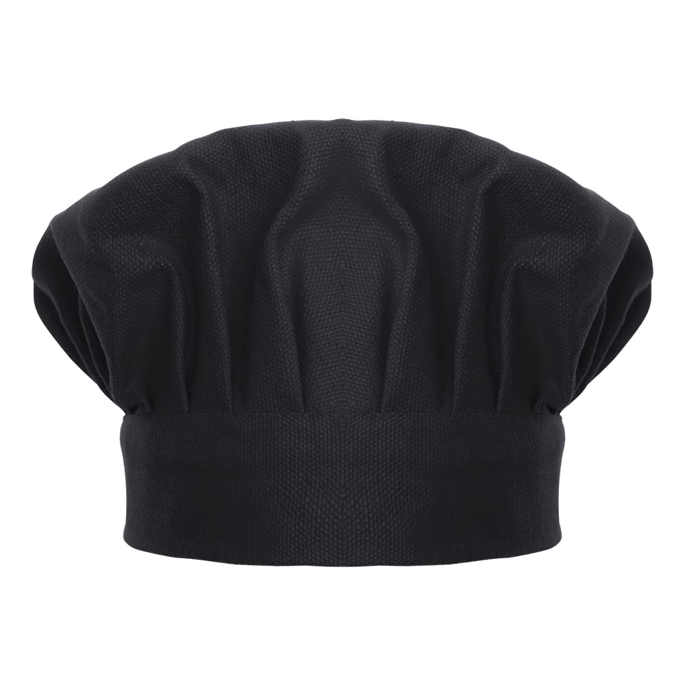 TopTie Chef Hat for Kid & Adult, Cotton Elastic Adjustable Kitchen Cooking Baking Hat-Black-S