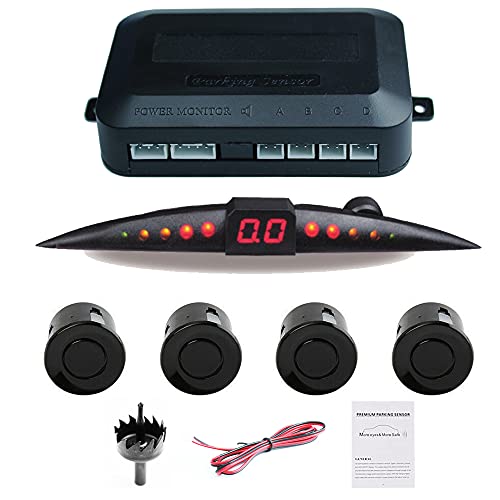 Tiemahun Black Car Parking Sensor Vehicle Truck Reverse Backup Radar System with LED Digital Display,4 Weather Proof Parking Sensors & Sound Warning(BiBiBi) (X67D)
