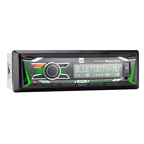 Dual Electronics XRM69RGB | 12 Character LCD Single DIN Car Stereo | RGB Custom Colors | Push to Talk Assistant | Bluetooth Hands Free Calling Music Streaming | AM/FM | USB Playback & Charging